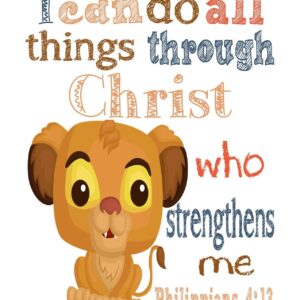 Lion King Christian Nursery Decor Set of 4 Prints - Mufasa, Pumba, Simba and Rafiki with Bible Verses