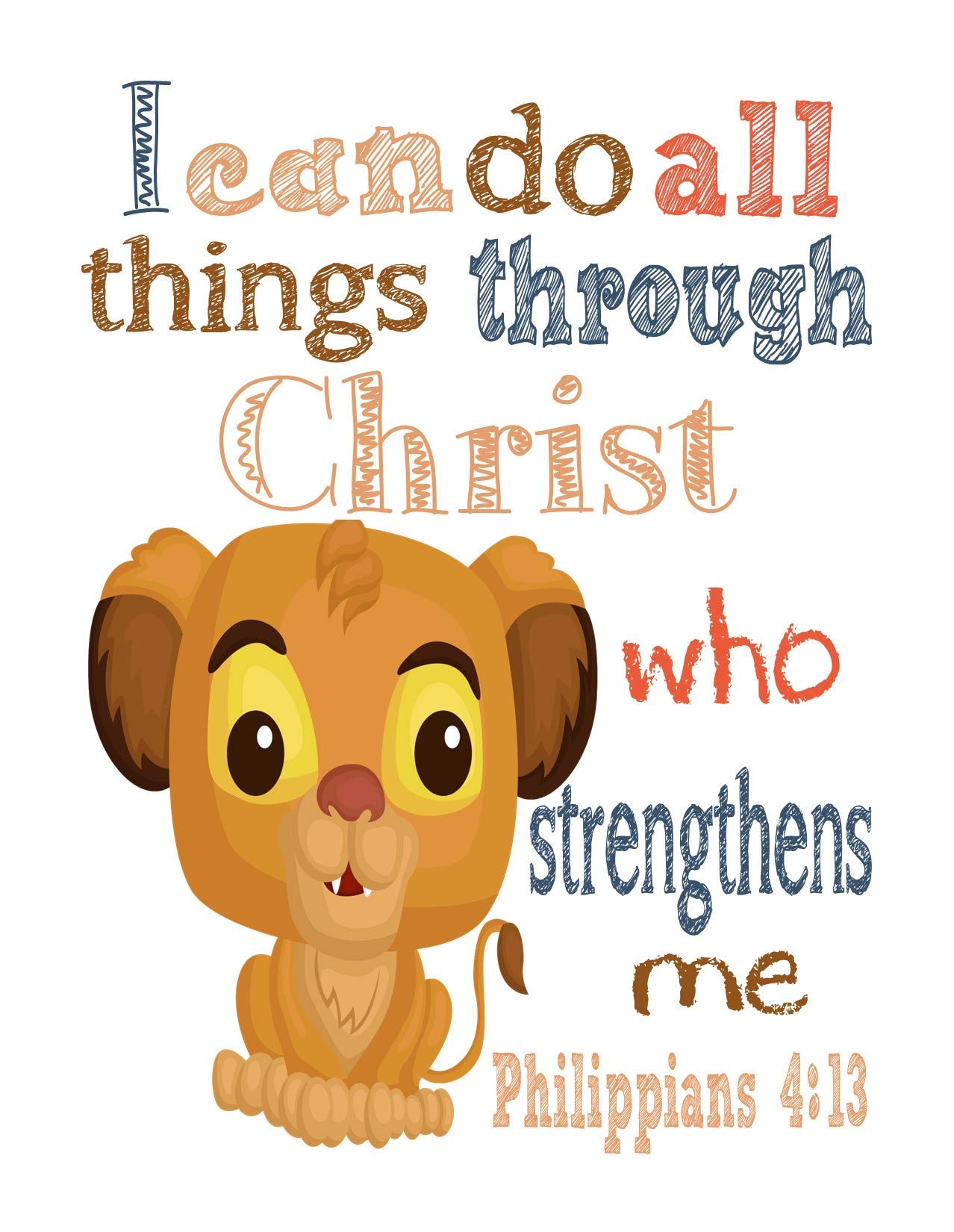 Lion King Christian Nursery Decor Set of 4 Prints - Mufasa, Pumba, Simba and Rafiki with Bible Verses