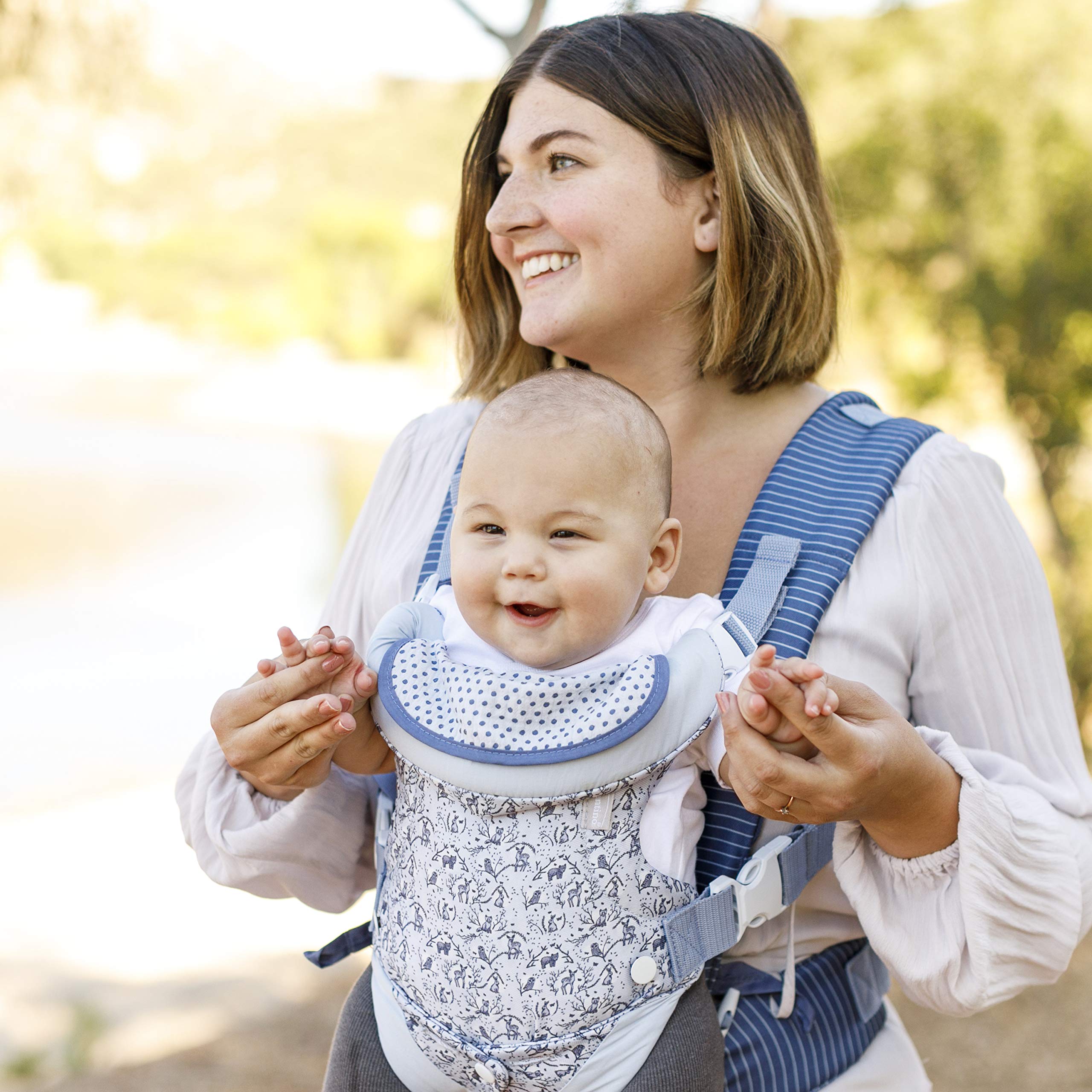 Infantino Limited Edition Flip 4-in-1 Baby Carrier | Woodland Toile 4-Position Infant Carrier with (2) Terry Cloth Strap Wraps & (1) Muslin Bib/Slip Cloth. Machine Washable., Blue