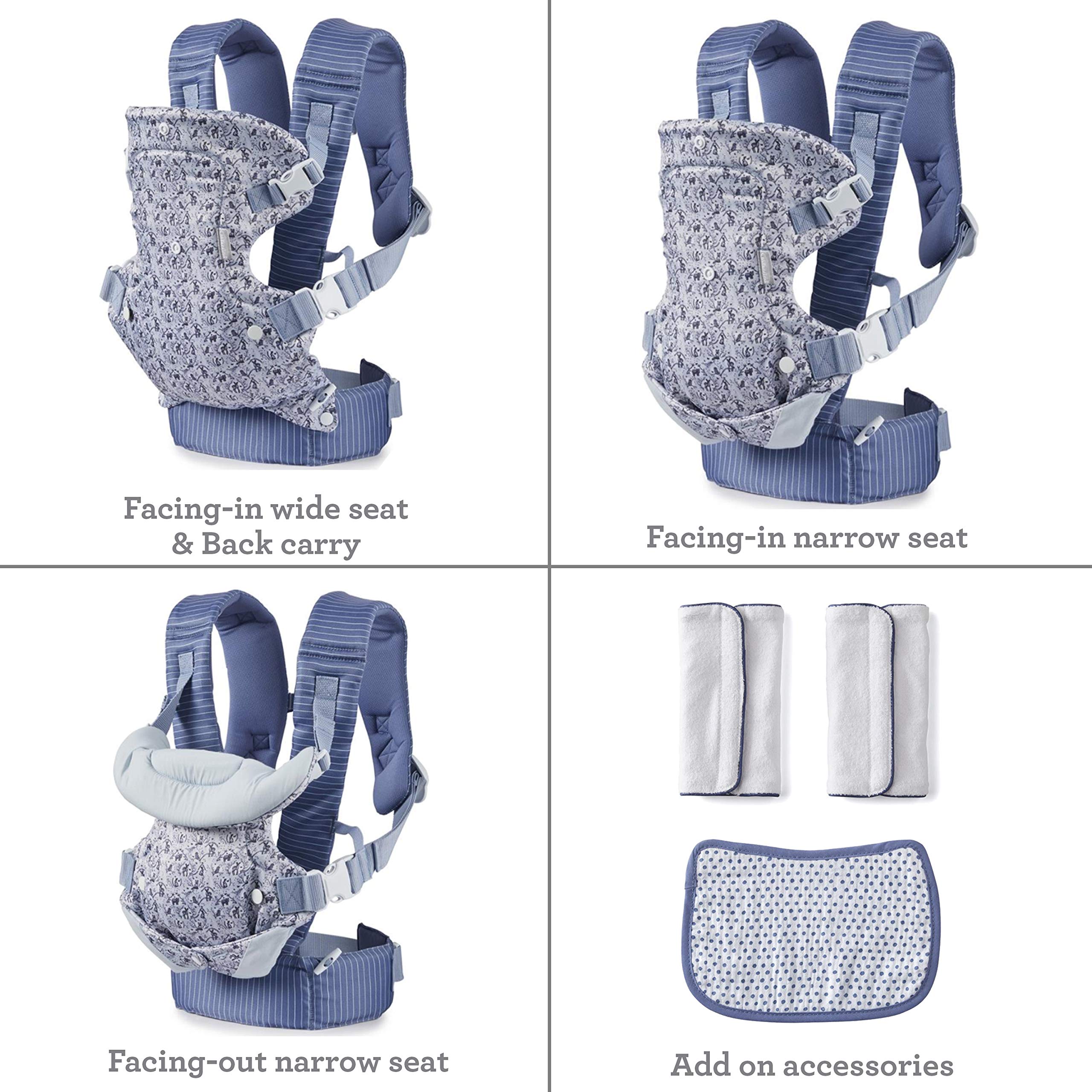 Infantino Limited Edition Flip 4-in-1 Baby Carrier | Woodland Toile 4-Position Infant Carrier with (2) Terry Cloth Strap Wraps & (1) Muslin Bib/Slip Cloth. Machine Washable., Blue