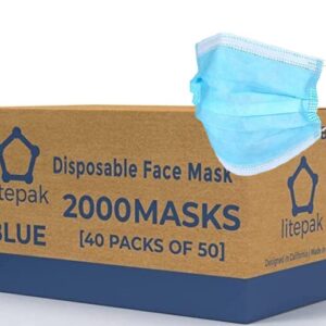 Litepak 2,000 Disposable Face Masks - Breathable Face Mask for Home, Office