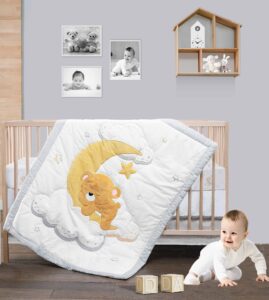 mama ana - premium quality 100% cotton crib bedding set for baby boys and girls, 3-piece nursery including baby comforter, fitted crib sheet, and adjustable crib skirt with zipper