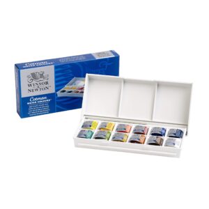 Winsor & Newton Cotman Water Colour Paint Sketchers' Pocket Box, Half Pans, 13 count (12 colors and a brush) and Cotman Short Handle Brush (4 Pack) (Round 1, 4, & 6, One Stroke 3/8")