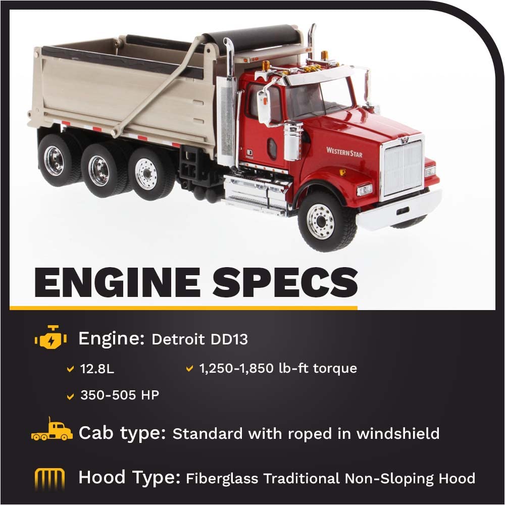 Diecast Masters Western Star 4900 SFFA with Lift Axle Silver Plated Dump | Real Dump Truck Specifications | 1:50 Scale Model Semi Trucks | Diecast Model by Diecast Masters 71067