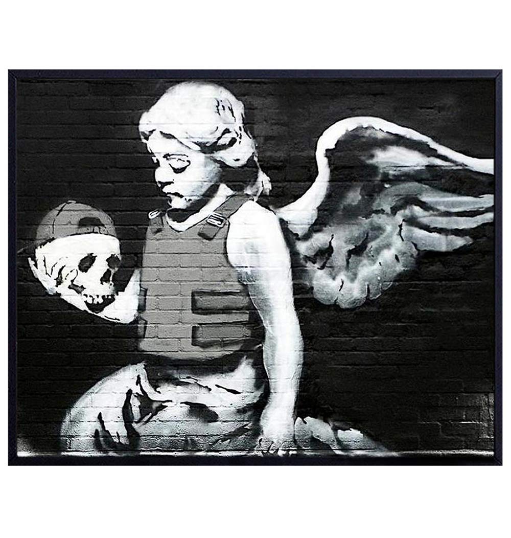 Banksy Fallen Angel with Skull Wall Art - Graffiti Wall Decor Street Art Poster Print - Urban Mural - 8x10 UNFRAMED