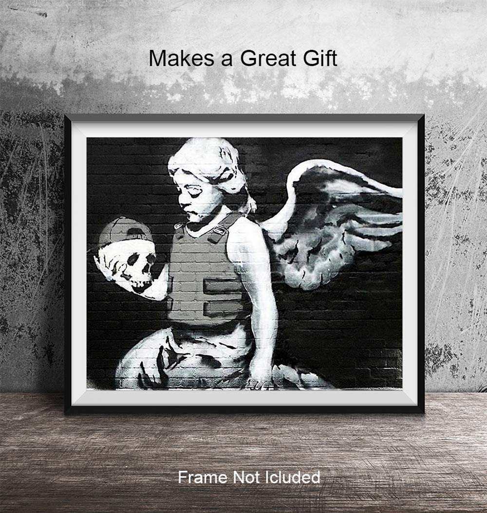 Banksy Fallen Angel with Skull Wall Art - Graffiti Wall Decor Street Art Poster Print - Urban Mural - 8x10 UNFRAMED