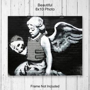 Banksy Fallen Angel with Skull Wall Art - Graffiti Wall Decor Street Art Poster Print - Urban Mural - 8x10 UNFRAMED