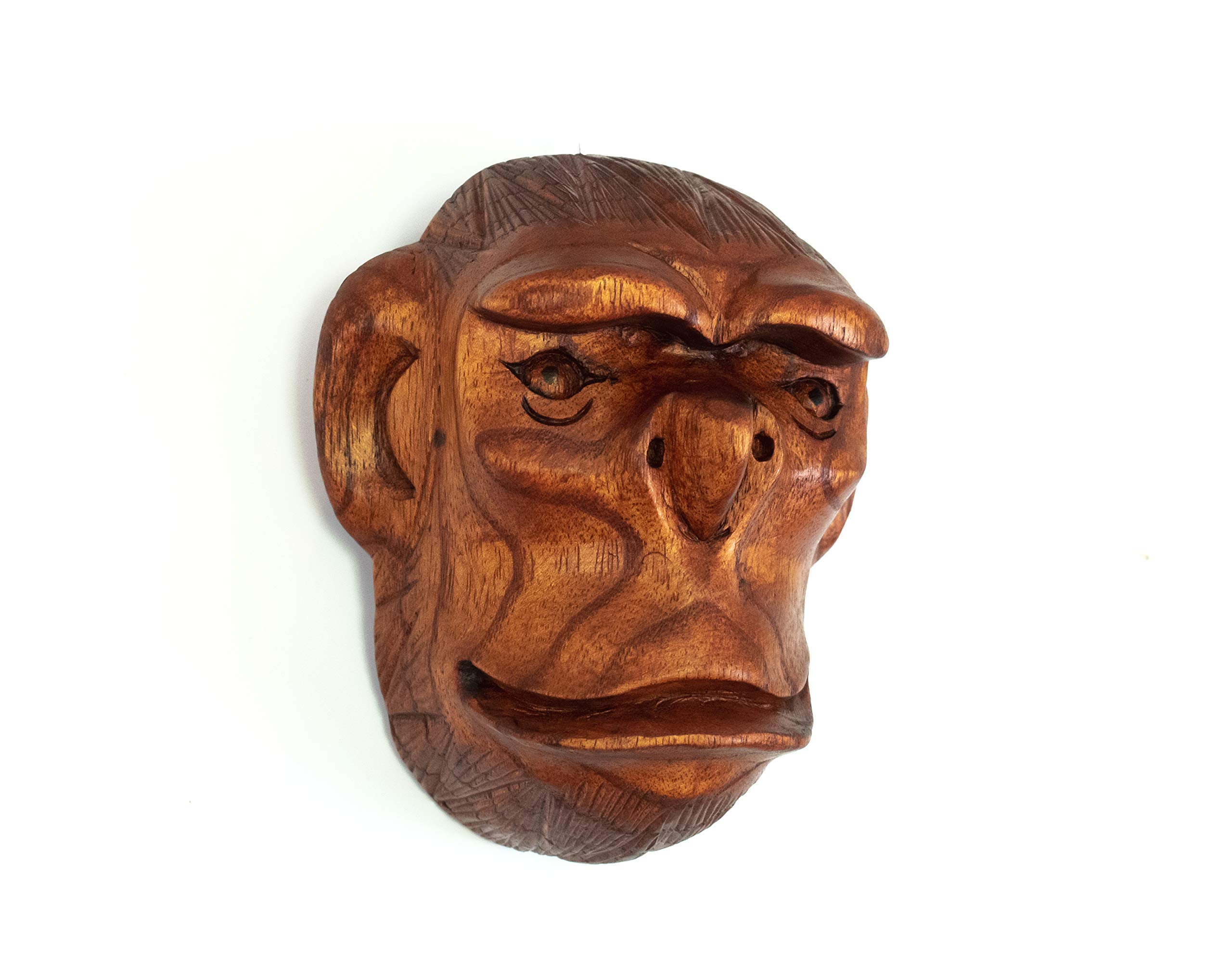 G6 Collection Wooden Hand Carved Wall Mask Monkey Face Sculpture Hanging Figurine Handmade Art Rustic Decorative Home Decor Accent Handcrafted Wood Decoration Wall Monkey