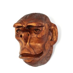 G6 Collection Wooden Hand Carved Wall Mask Monkey Face Sculpture Hanging Figurine Handmade Art Rustic Decorative Home Decor Accent Handcrafted Wood Decoration Wall Monkey