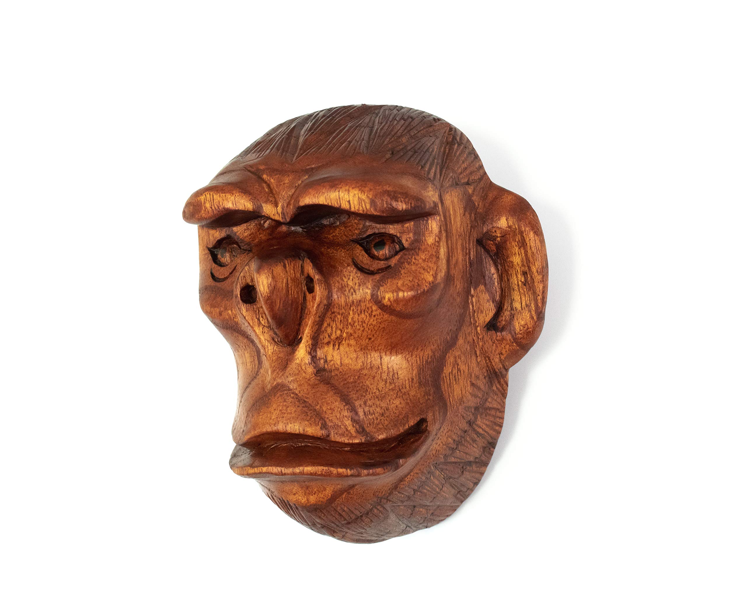 G6 Collection Wooden Hand Carved Wall Mask Monkey Face Sculpture Hanging Figurine Handmade Art Rustic Decorative Home Decor Accent Handcrafted Wood Decoration Wall Monkey