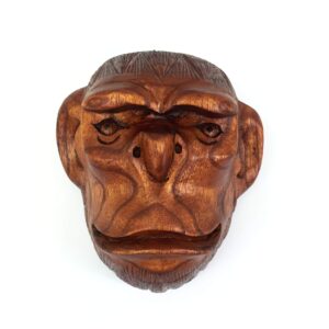 G6 Collection Wooden Hand Carved Wall Mask Monkey Face Sculpture Hanging Figurine Handmade Art Rustic Decorative Home Decor Accent Handcrafted Wood Decoration Wall Monkey