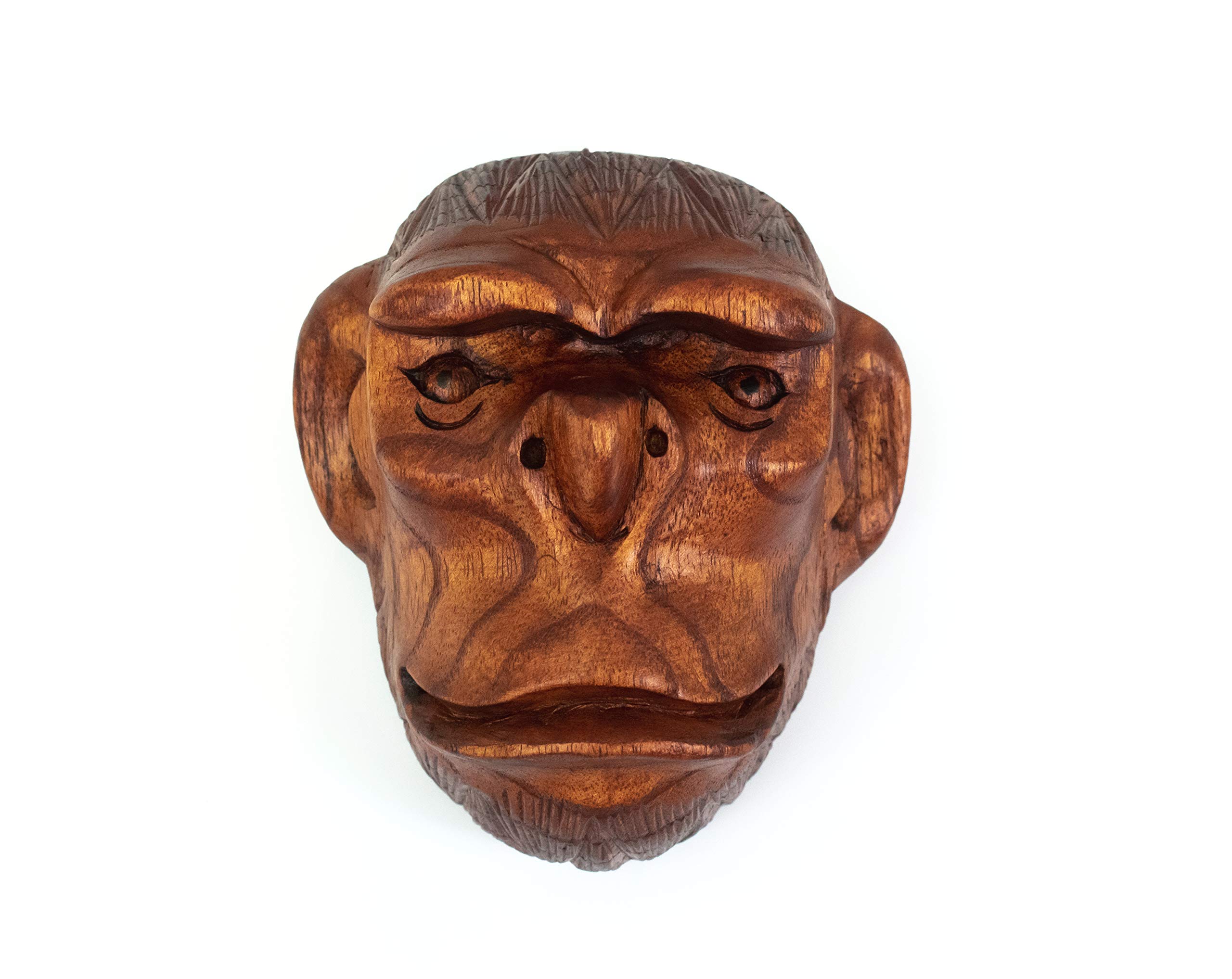 G6 Collection Wooden Hand Carved Wall Mask Monkey Face Sculpture Hanging Figurine Handmade Art Rustic Decorative Home Decor Accent Handcrafted Wood Decoration Wall Monkey