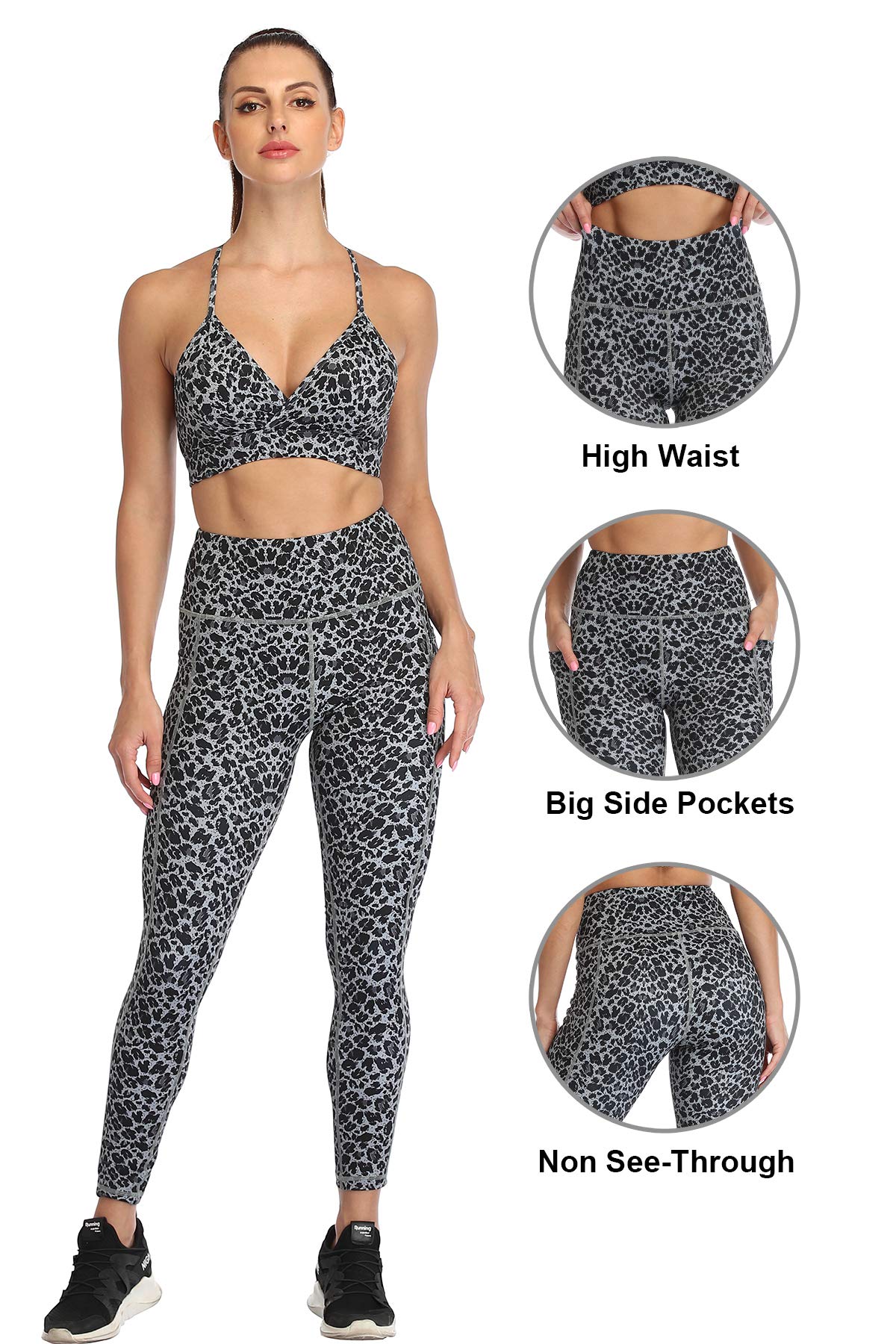 Amazon Essentials Yoga High Waist Leggings for Women Workout Soft Athletic Tummy Control Pant with Pockets 1362-White Leopard Print-XXL