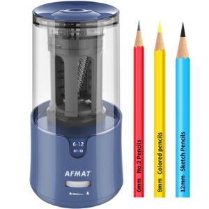 afmat pencil sharpener, electric pencil sharpener for colored pencils, auto stop, fast sharpen in 3s, large hole pencil sharpener plug in for 6-12mm no.2/jumbo pencils-blue