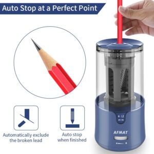 AFMAT Pencil Sharpener, Electric Pencil Sharpener for Colored Pencils, Auto Stop, Fast Sharpen in 3s, Large Hole Pencil Sharpener Plug in for 6-12mm No.2/Jumbo Pencils-Blue