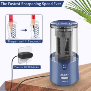 AFMAT Pencil Sharpener, Electric Pencil Sharpener for Colored Pencils, Auto Stop, Fast Sharpen in 3s, Large Hole Pencil Sharpener Plug in for 6-12mm No.2/Jumbo Pencils-Blue