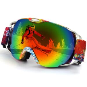 houzemann ski goggles over glasses - new anti-fog and uv400 protection snowboard goggles for men women youth, spherical dual lens snow goggles, skiing goggles for men women teens (flower)