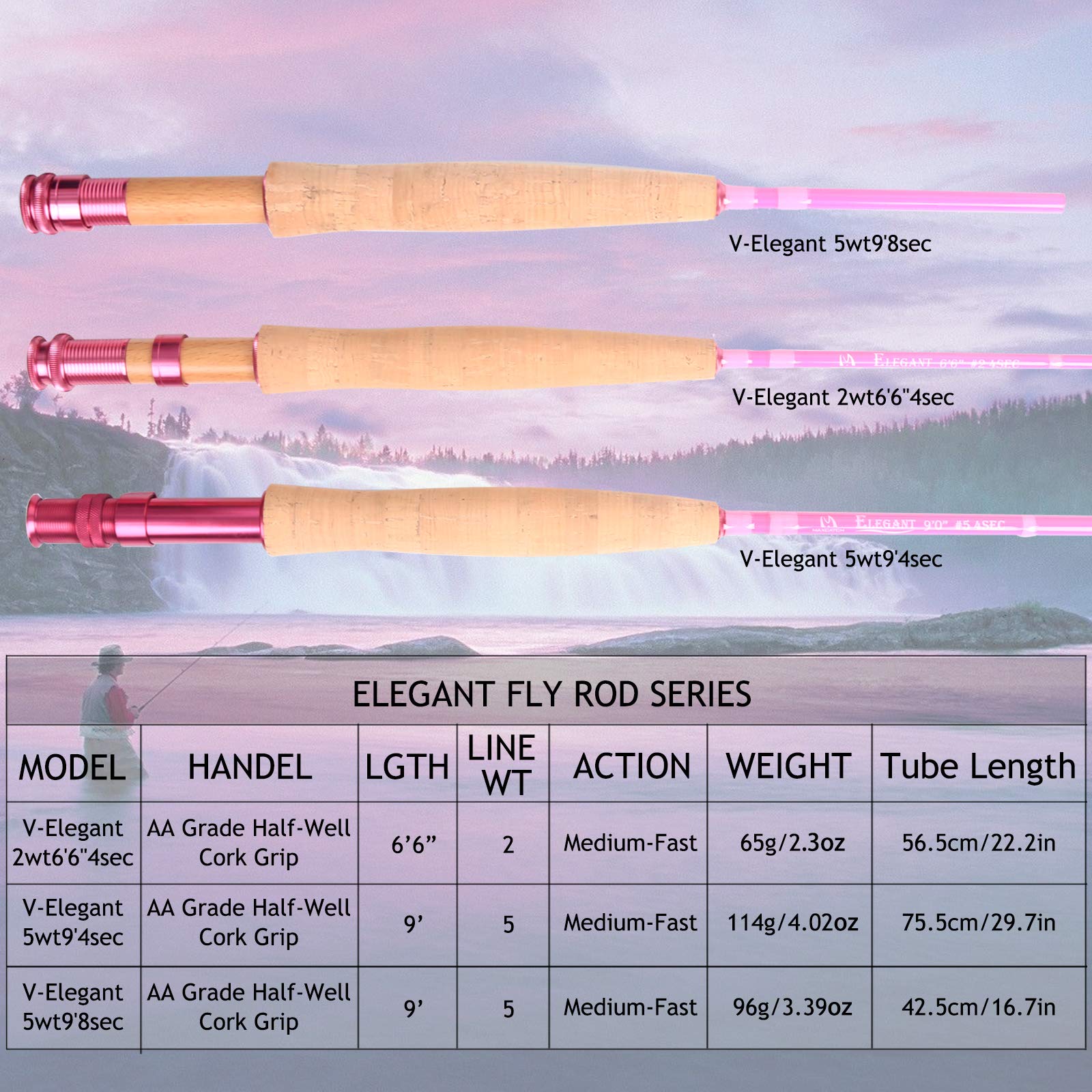 Maxcatch Women's Elegant Pink Fly Fishing Rod: 2/5-weight with Rod Tube (Elegant 9' 5wt 8sec Rod)