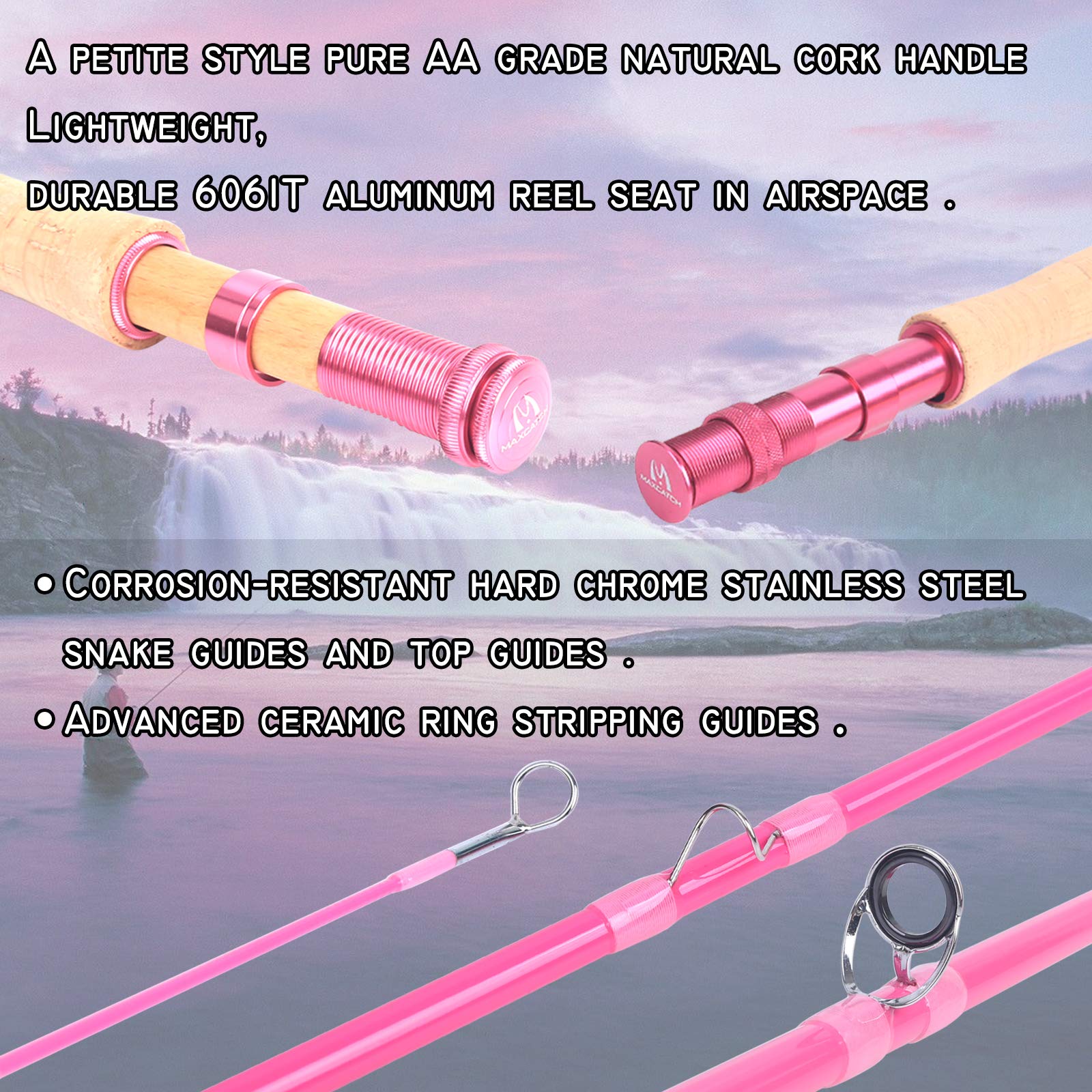 Maxcatch Women's Elegant Pink Fly Fishing Rod: 2/5-weight with Rod Tube (Elegant 9' 5wt 8sec Rod)