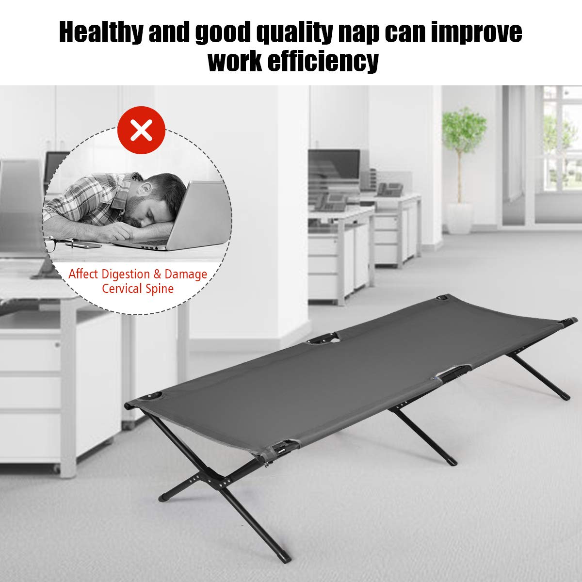 GYMAX Folding Camping Cot, Heavy Duty Portable Military Cot with Oxford Fabric, Foldable Camping Bed for Outdoor Camping Hunting Indoor Office Nap (Grey)