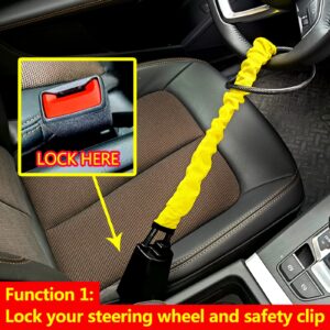 KAYCENTOP Car Steering Wheel Lock, Seat Belt Lock, Anti-Theft Device, Max 17 Inch Length, Small and Light-Weight, Multi-Functional, Fit Most Vehicle, SUV, Golf Cart Security (Yellow)