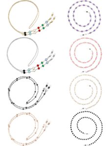 frienda 8 pieces eyeglasses chains beaded sunglasses strap holder elegant eyewear retainer chain, 8 styles (white, black, purple, rose gold, pink, gold, silver)