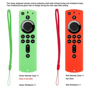 [2 Pack] Pinowu Firestick Remote Cover, Silicone Firetv Remote Case Compatible with Fire TV Stick 4K Alexa Voice Remote Control (Green Glow & Red Not Glow)