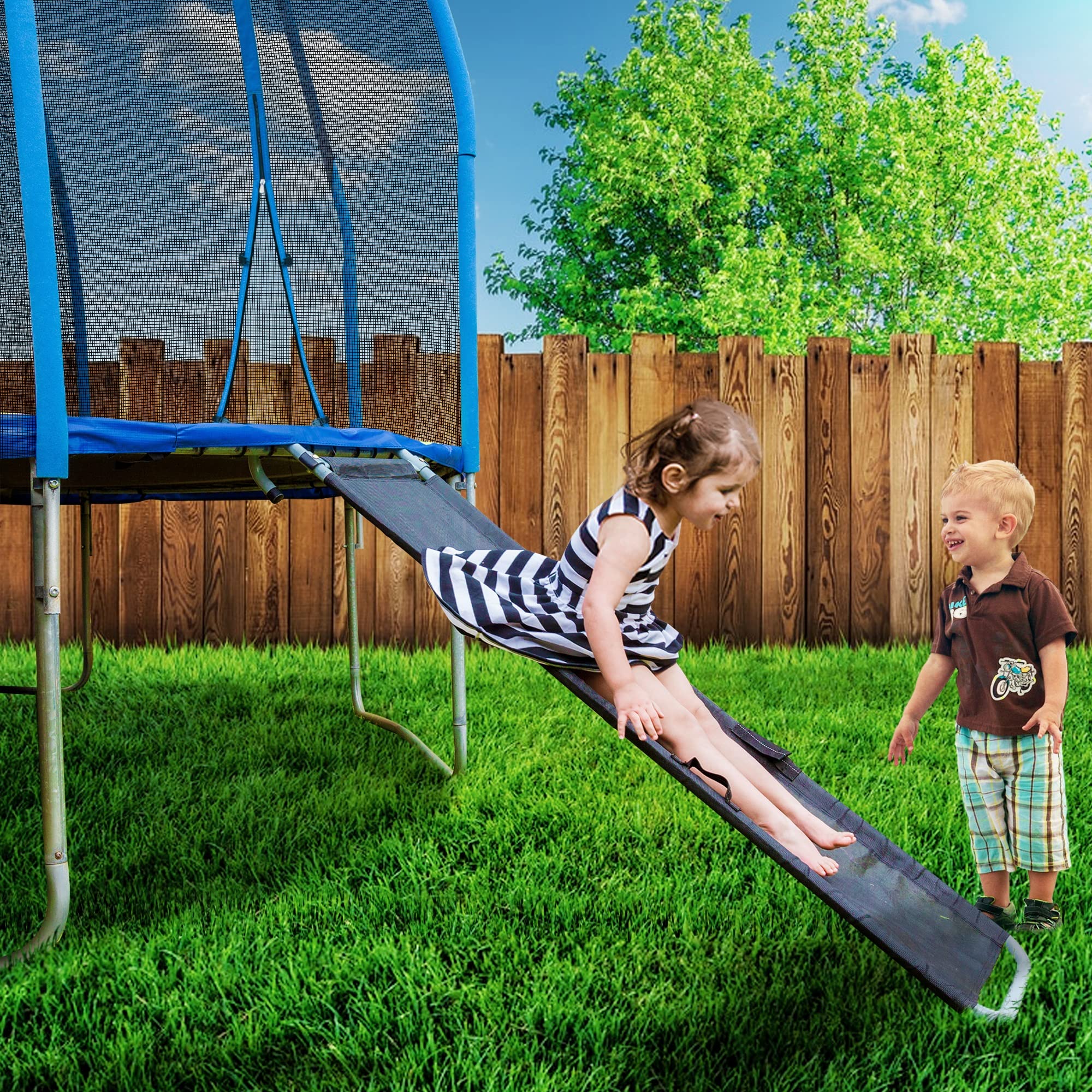 Bounce Down 2-in-1 Universal Trampoline Slide Safety Ladder - Great Accessory for Kids and Toddlers, Trampoline Slide with Handles - Replace 2 Step Ladder with Universal Safe Convenient Stair Slide