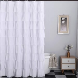 garstyle white ruffle fabric shower curtain for bathroom | farmhouse style 72’’x72’’