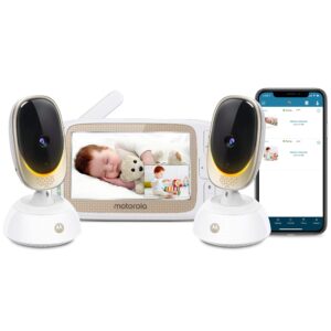 motorola connect85-2 video baby monitor – 5’ parent unit and wifi hd viewing – two cameras with mood light, remote pan scan, digital tilt/zoom, 2-way talk, night vision, temp sensor