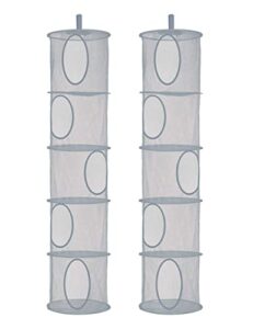 libeder mesh hanging storage space saver bags organizer,foldable storage organizer 5 compartments toy storage basket for kids room bathroom 2 sets grey