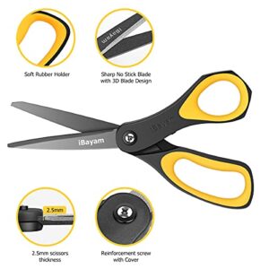 Scissors, iBayam 3 Pack 8" All Purpose Nonstick Scissors, 2.5MM Thickness Titanium Blades with Comfort Grip, Heavy Duty Scissors for Office School Home Classroom General Use Art and Craft DIY Supplies