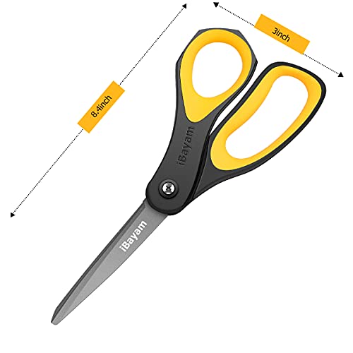 Scissors, iBayam 3 Pack 8" All Purpose Nonstick Scissors, 2.5MM Thickness Titanium Blades with Comfort Grip, Heavy Duty Scissors for Office School Home Classroom General Use Art and Craft DIY Supplies