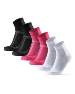 danish endurance 3 pack running socks for long distances, quarter, men & women, multicolor (1x black, 1x pink, 1x white), us women 8-10 // us men 6.5-8.5