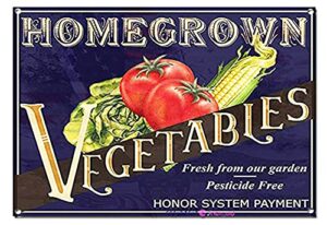 tsosk retro metal tin sign home grown vegetables fresh from our garden pesticide free tin sign,farm,cave,bar,club, home wall art metal tin sign 8x12 inches