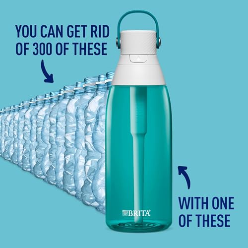 Brita Hard-Sided Plastic Premium Filtering Water Bottle, BPA-Free, Reusable, Replaces 300 Plastic Water Bottles, Filter Lasts 2 Months or 40 Gallons, Includes 1 Filter, Sea Glass - 36 oz.