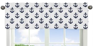 sweet jojo designs navy blue white anchors window treatment valance - nautical theme ocean sailboat sea marine sailor anchor unisex gender neutral