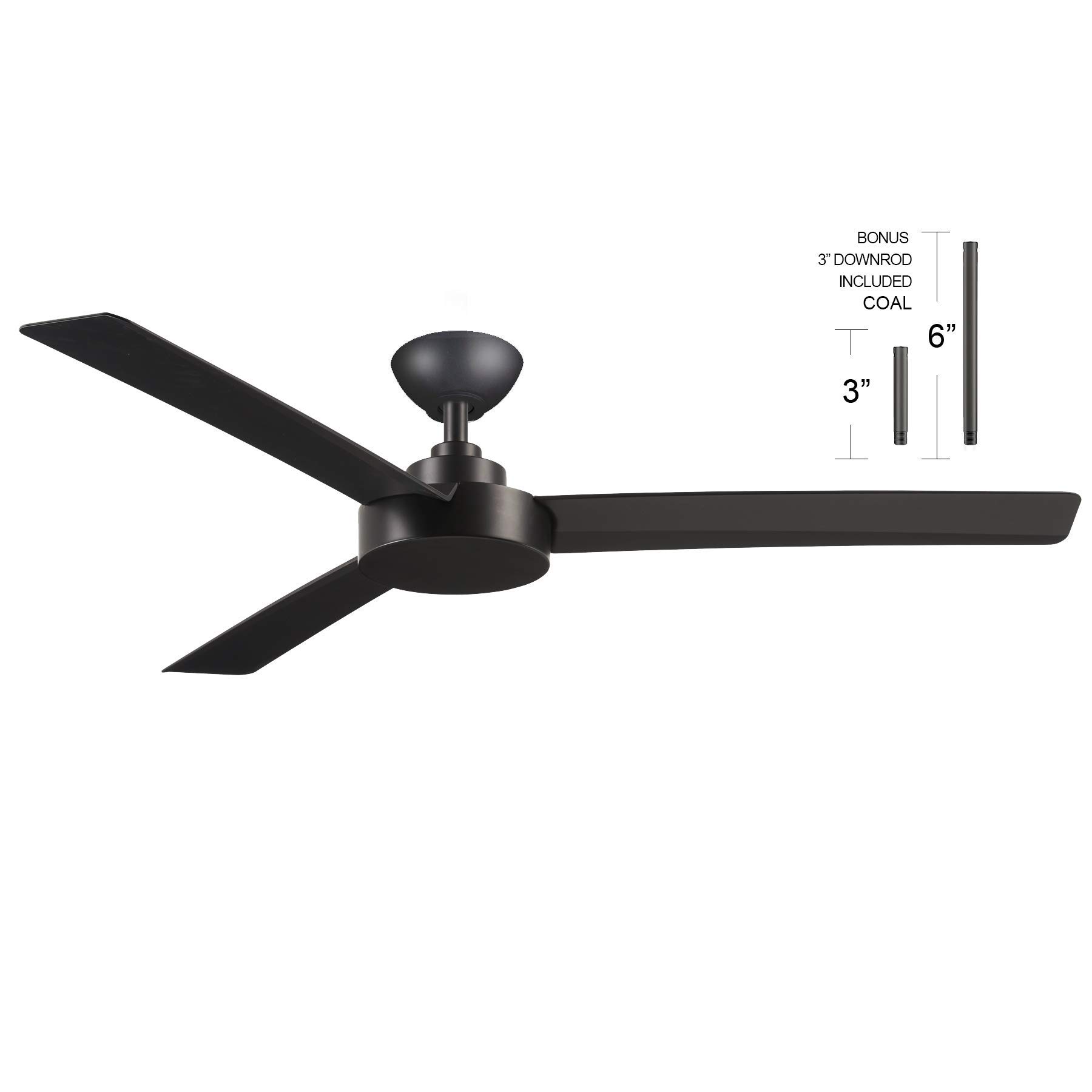 Minka Aire F524-CL Roto 52 Inch 3 Blade Ceiling Fan in Coal Finish with 3 Inch Down Rod