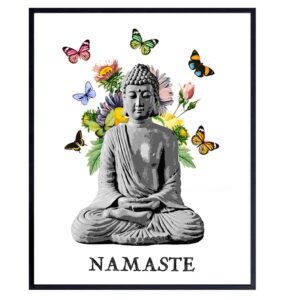 namaste buddhism buddha statue wall art print - 8x10 photo, home decor, meditation room, spa or yoga studio decoration - boho zen new age gift - unframed butterfly poster picture