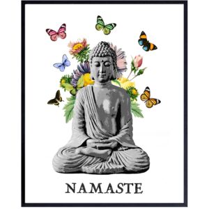 Namaste Buddhism Buddha Statue Wall Art Print - 8x10 Photo, Home Decor, Meditation Room, Spa or Yoga Studio Decoration - Boho Zen New Age Gift - Unframed Butterfly Poster Picture