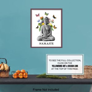 Namaste Buddhism Buddha Statue Wall Art Print - 8x10 Photo, Home Decor, Meditation Room, Spa or Yoga Studio Decoration - Boho Zen New Age Gift - Unframed Butterfly Poster Picture