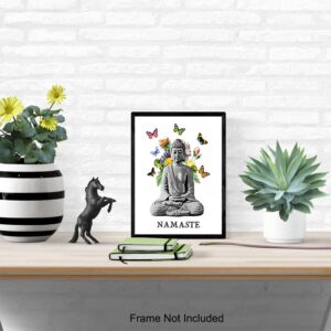 Namaste Buddhism Buddha Statue Wall Art Print - 8x10 Photo, Home Decor, Meditation Room, Spa or Yoga Studio Decoration - Boho Zen New Age Gift - Unframed Butterfly Poster Picture