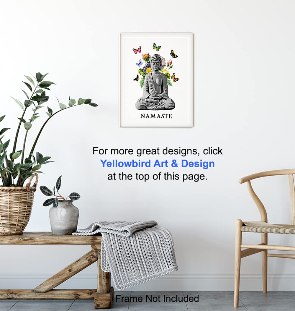 Namaste Buddhism Buddha Statue Wall Art Print - 8x10 Photo, Home Decor, Meditation Room, Spa or Yoga Studio Decoration - Boho Zen New Age Gift - Unframed Butterfly Poster Picture