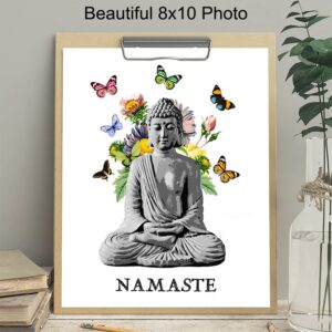 Namaste Buddhism Buddha Statue Wall Art Print - 8x10 Photo, Home Decor, Meditation Room, Spa or Yoga Studio Decoration - Boho Zen New Age Gift - Unframed Butterfly Poster Picture