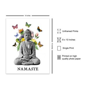 Namaste Buddhism Buddha Statue Wall Art Print - 8x10 Photo, Home Decor, Meditation Room, Spa or Yoga Studio Decoration - Boho Zen New Age Gift - Unframed Butterfly Poster Picture