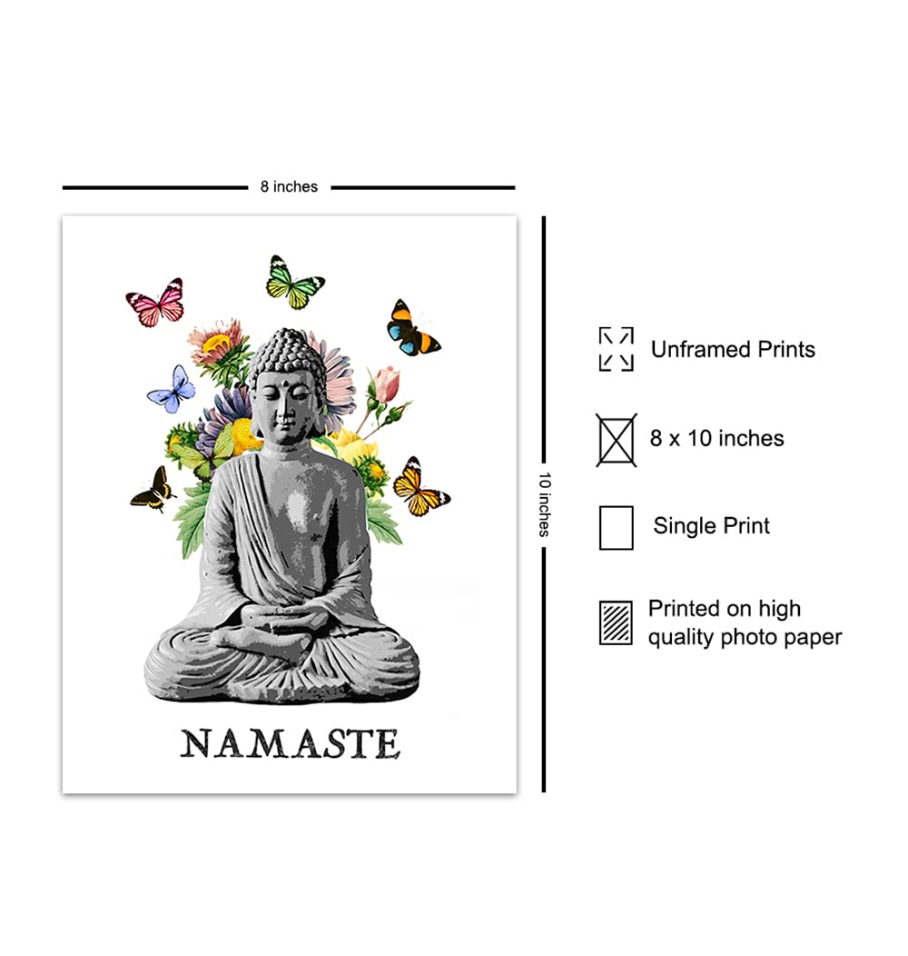 Namaste Buddhism Buddha Statue Wall Art Print - 8x10 Photo, Home Decor, Meditation Room, Spa or Yoga Studio Decoration - Boho Zen New Age Gift - Unframed Butterfly Poster Picture