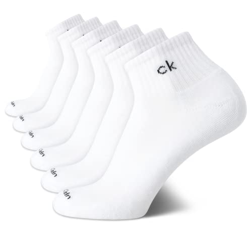 Calvin Klein Men's Socks - Cushioned Above Ankle Athletic Mini-Crew Socks (6 Pack), Size 7-12, White