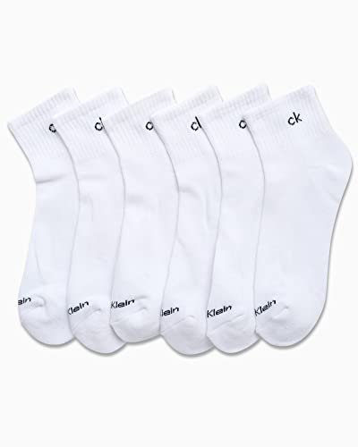 Calvin Klein Men's Socks - Cushioned Above Ankle Athletic Mini-Crew Socks (6 Pack), Size 7-12, White