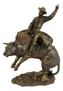 ebros rustic western rodeo bull rider cowboy on rearing angry bull statue 10" tall faux bronze resin old world wild west cattle bull riding cowboys themed accent figurine