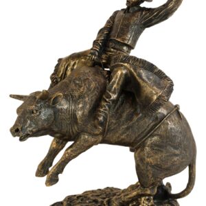 Ebros Rustic Western Rodeo Bull Rider Cowboy On Rearing Angry Bull Statue 10" Tall Faux Bronze Resin Old World Wild West Cattle Bull Riding Cowboys Themed Accent Figurine